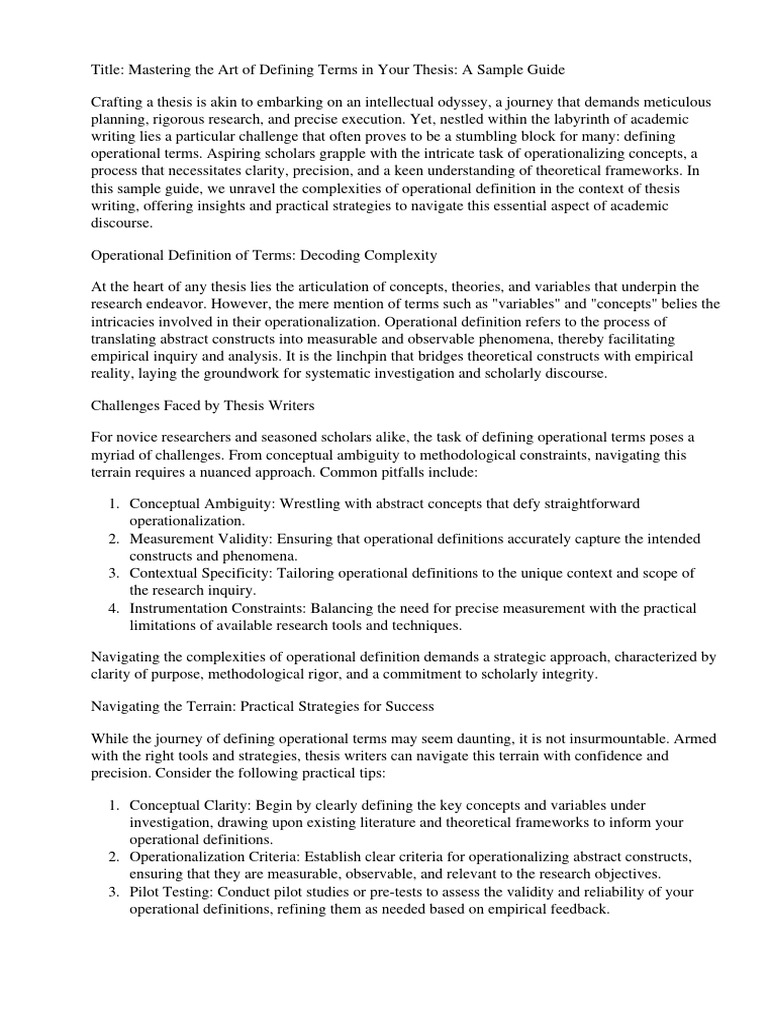 Operational Definition of Terms in Thesis Sample | PDF | Validity ...