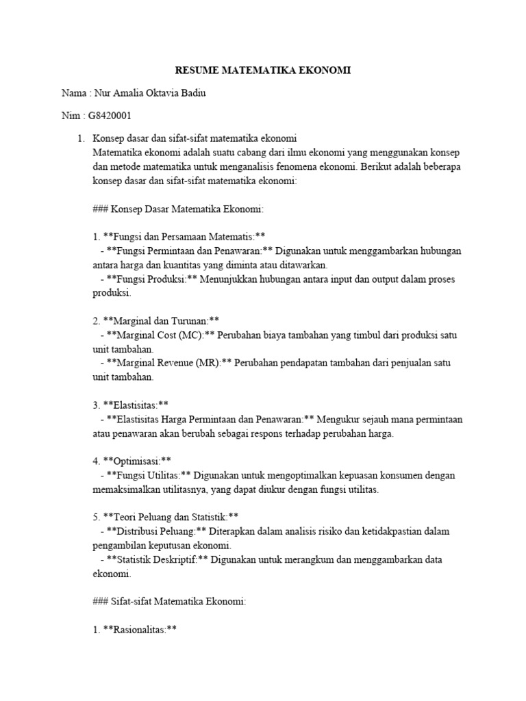 Matematika Ekonomi | PDF