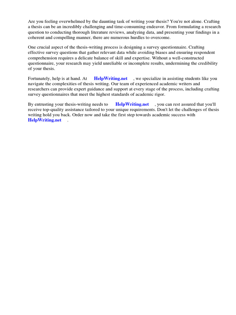 Thesis Survey Questionnaire Example | PDF | Survey Methodology ... Thesis Survey Questionnaire Example | PDF | Survey Methodology ...