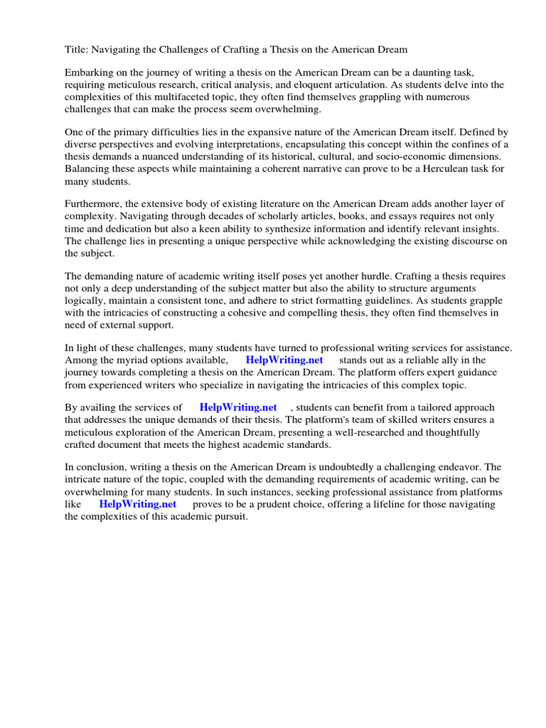 Thesis American Dream | PDF