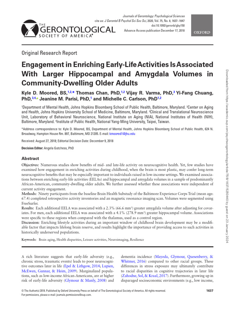 Engagement in Enriching Early-Life Activities Is Associated | PDF ...