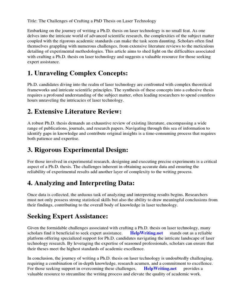 PHD Thesis Laser | PDF | Thesis | Doctor Of Philosophy