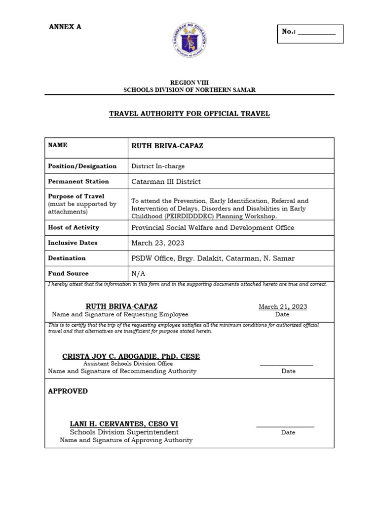 Travel Order New - 020327 | PDF