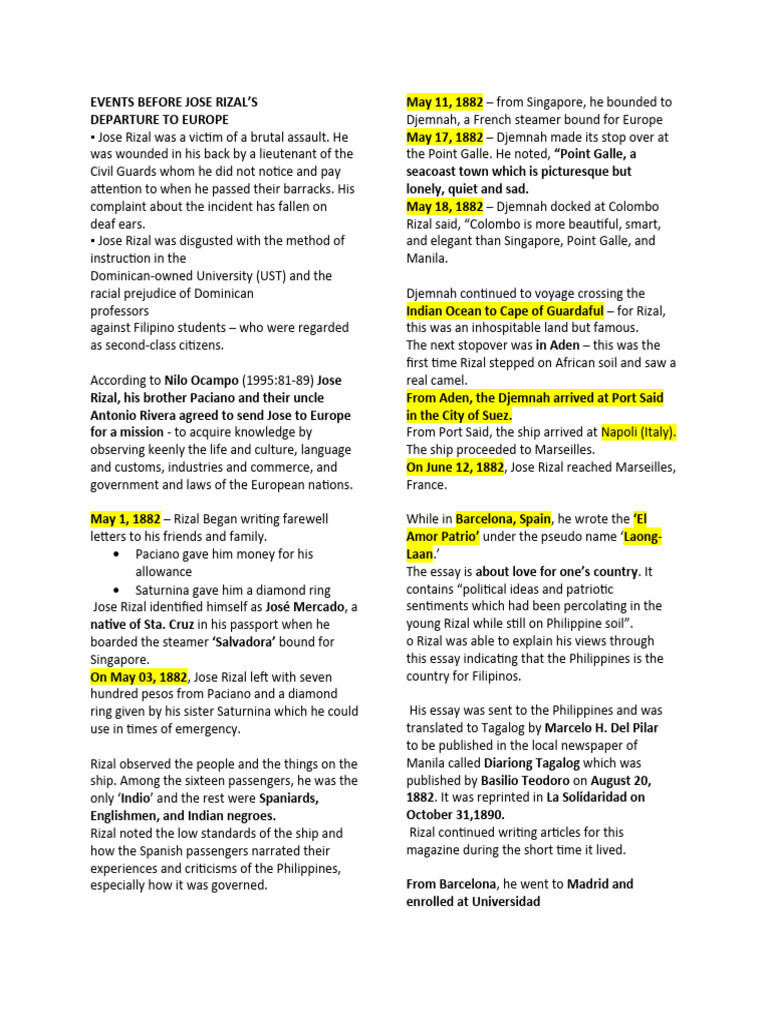 Events Before Jose Rizal | PDF