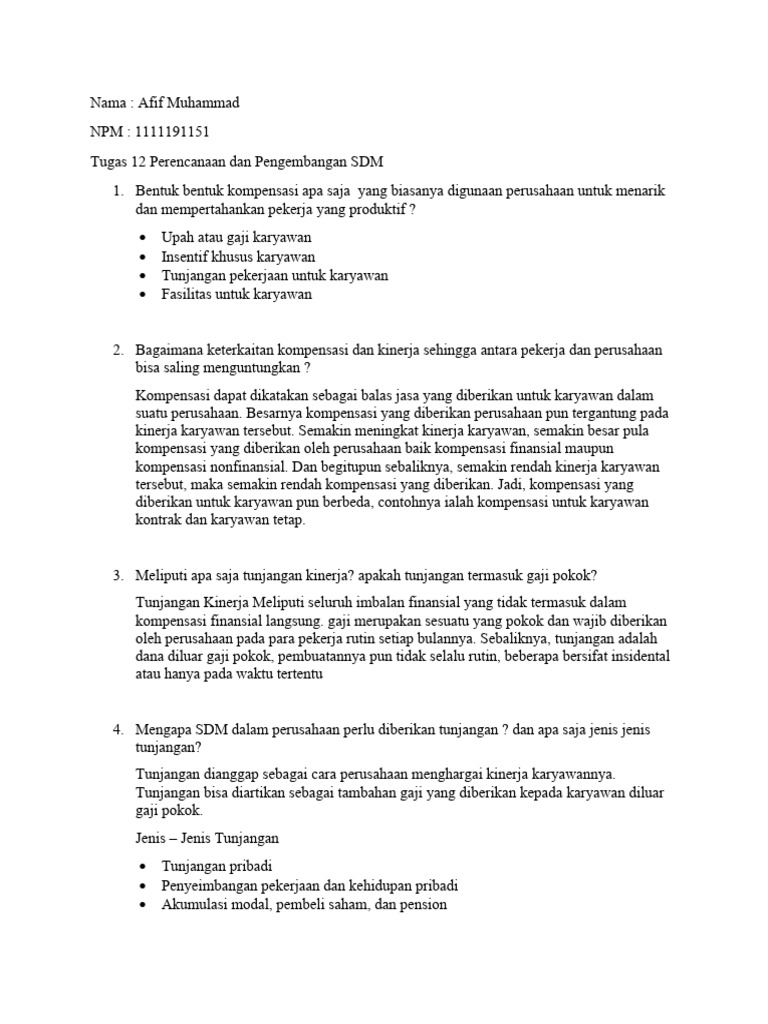 Tugas 12 Perencanaan Dan Pengembangan SDM | PDF