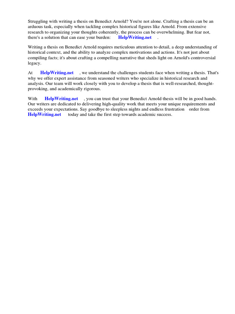 Benedict Arnold Thesis | PDF | George Washington | American Revolution