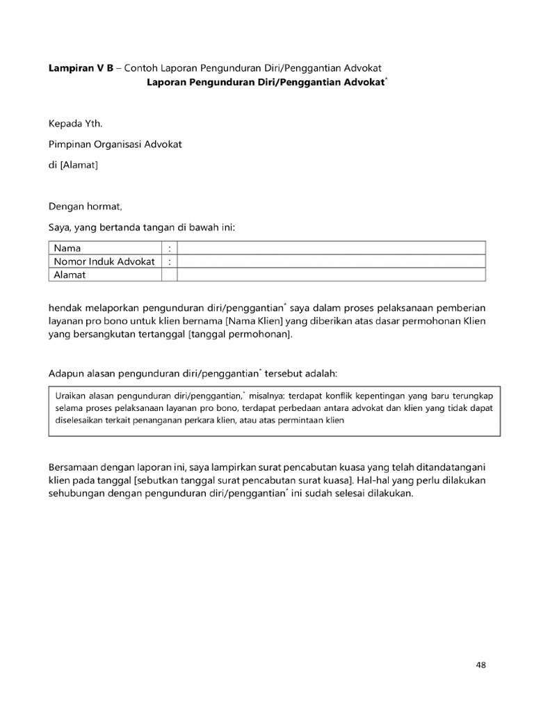 Contoh Laporan Pengunduran Diri Penggantian Advokat (Probono) | PDF Contoh Laporan Pengunduran Diri Penggantian Advokat (Probono) | PDF
