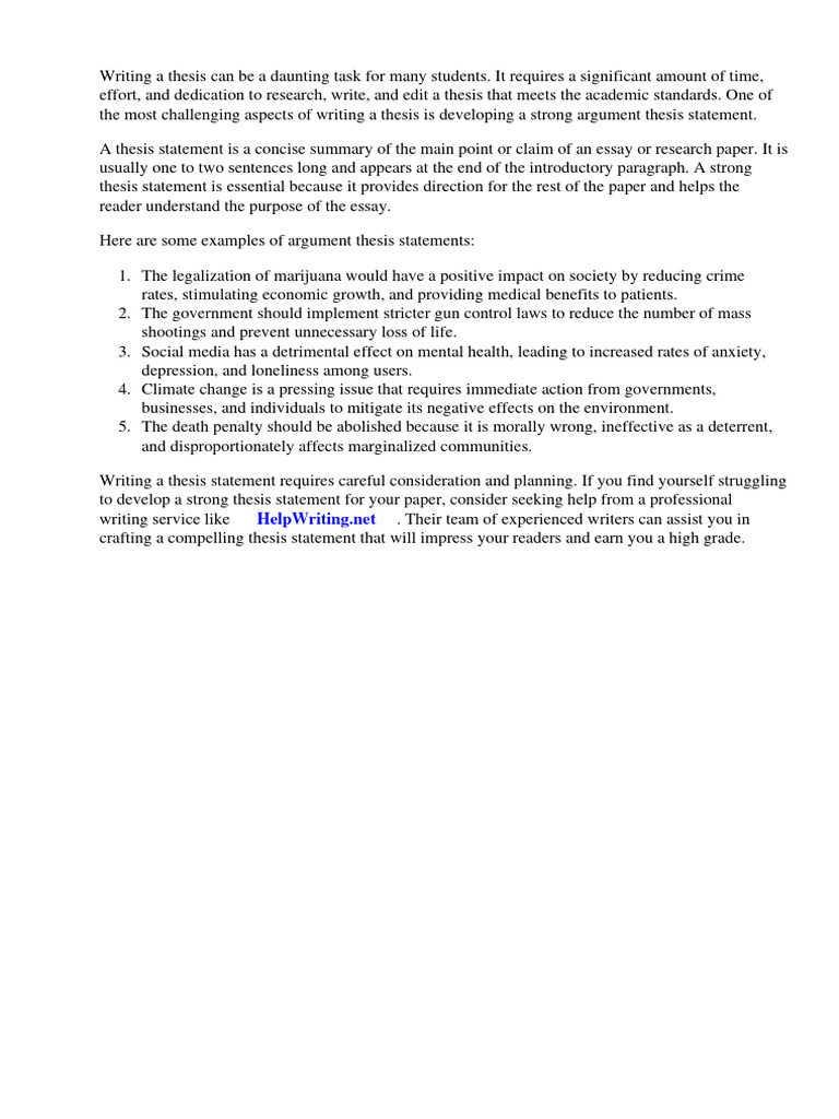 Examples of Argument Thesis Statements | PDF | Essays | Thesis