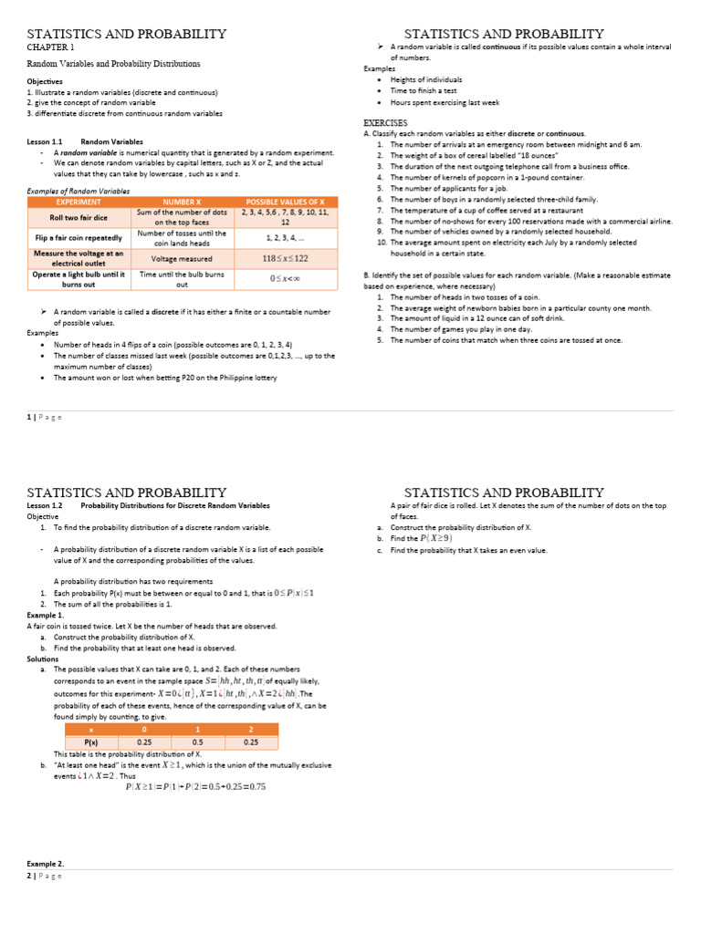 CHAPTER 1 | PDF | Probability Distribution | Random Variable