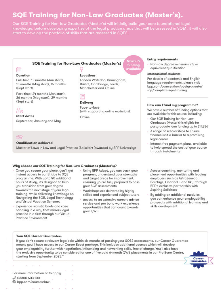 BPP SQE Training For NLG Factsheet | PDF | Master's Degree | Postgraduate Education