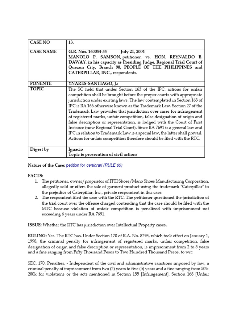 Samson v. Daway | Download Free PDF | Trademark | Courts