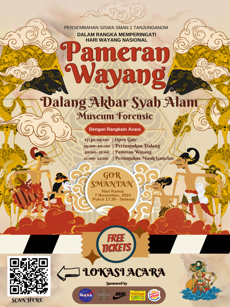 Krem Dan Merah Ilustratif Pentas Wayang Kulit Tradisional Jawa Poster ...