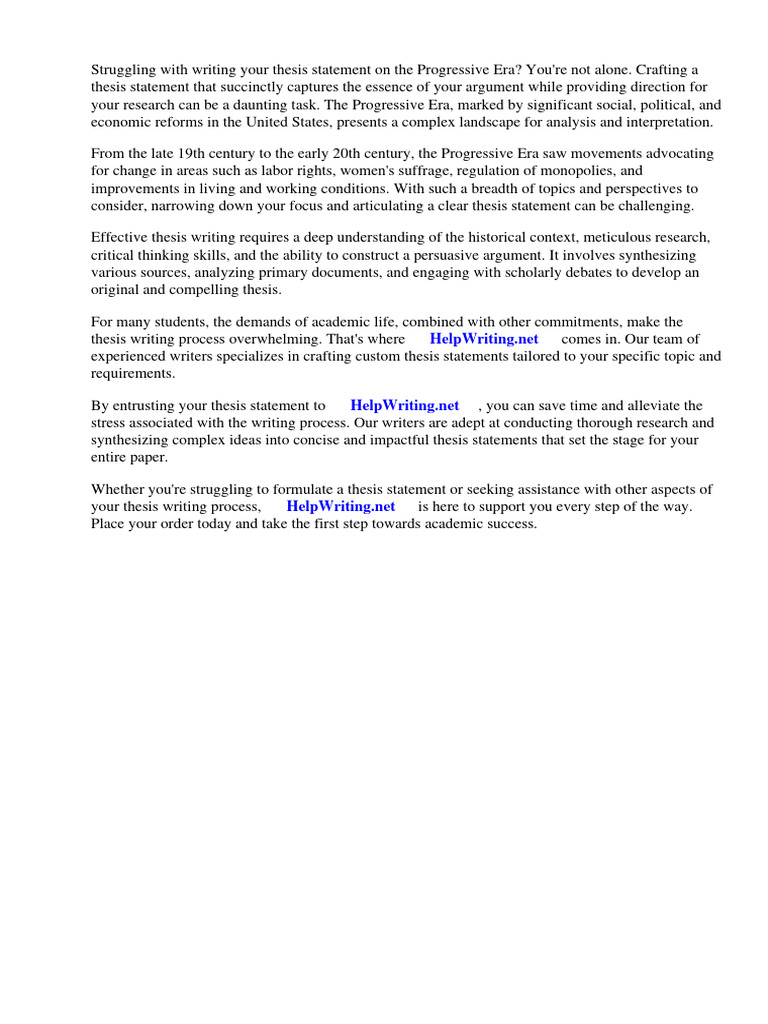 Progressive Era Thesis Statement | PDF | Progressive Era | Progressivism