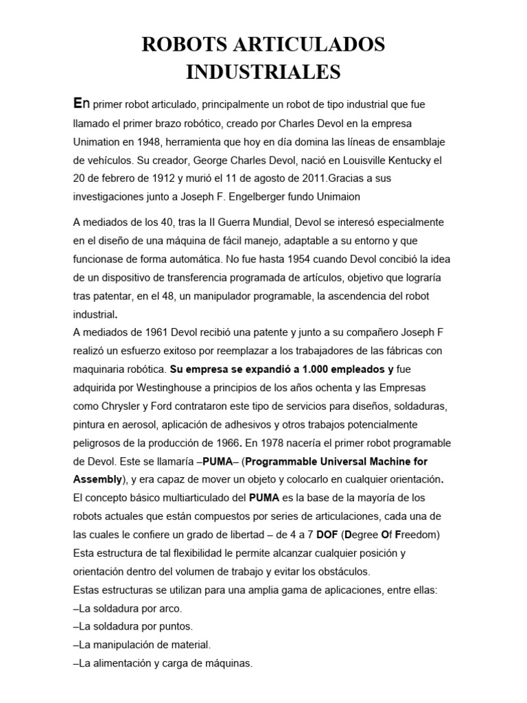 Robots Articulados Industriales | PDF | Robot | Robótica