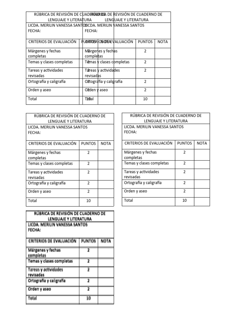 Rúbrica de Revisión de Cuaderno | PDF