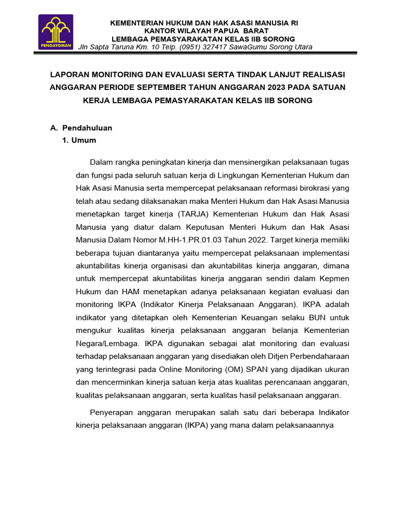 Laporan Dan Rekomendasi Hasil Monev Realisasi Anggaran | PDF