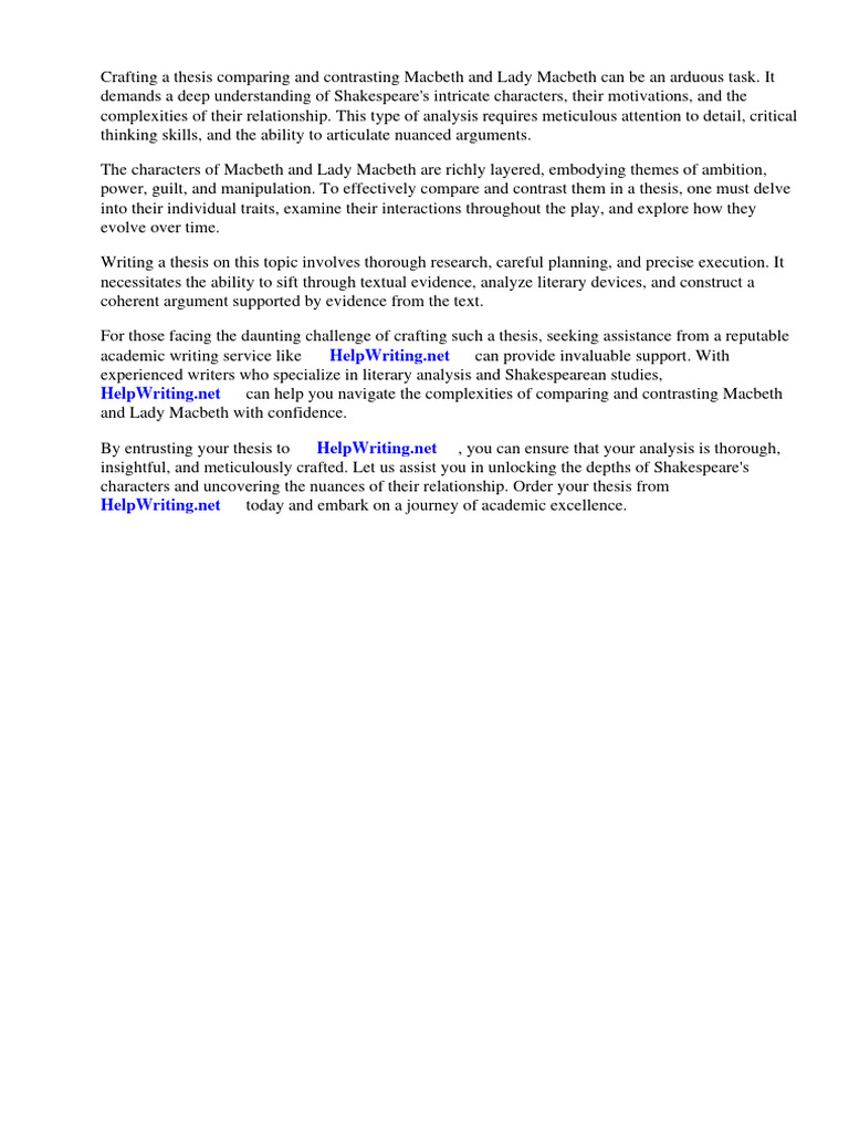 Compare and Contrast Macbeth and Lady Macbeth Thesis | PDF | Macbeth