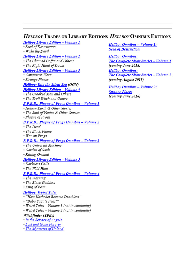 Hellboy Universe Reading Order | PDF | Mystery, Thriller & Crime ...