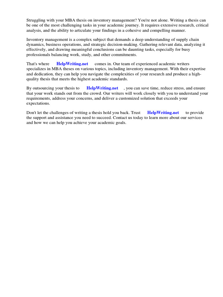 Mba Thesis On Inventory Management | PDF | Inventory | Books