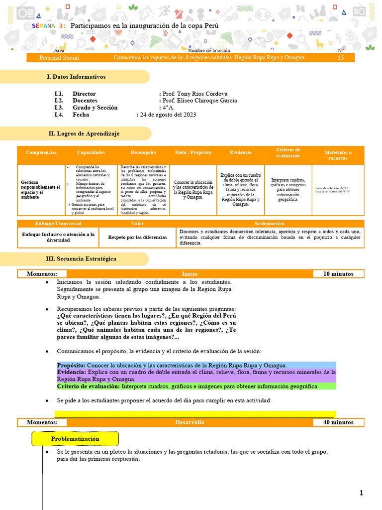 5.3. Sesión 15 - Conocemos Las Riquezas de Las 8 Regiones Naturales ...
