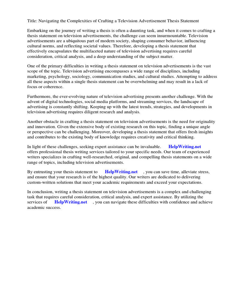 Television Advertisement Thesis Statement | PDF | Advertising ...