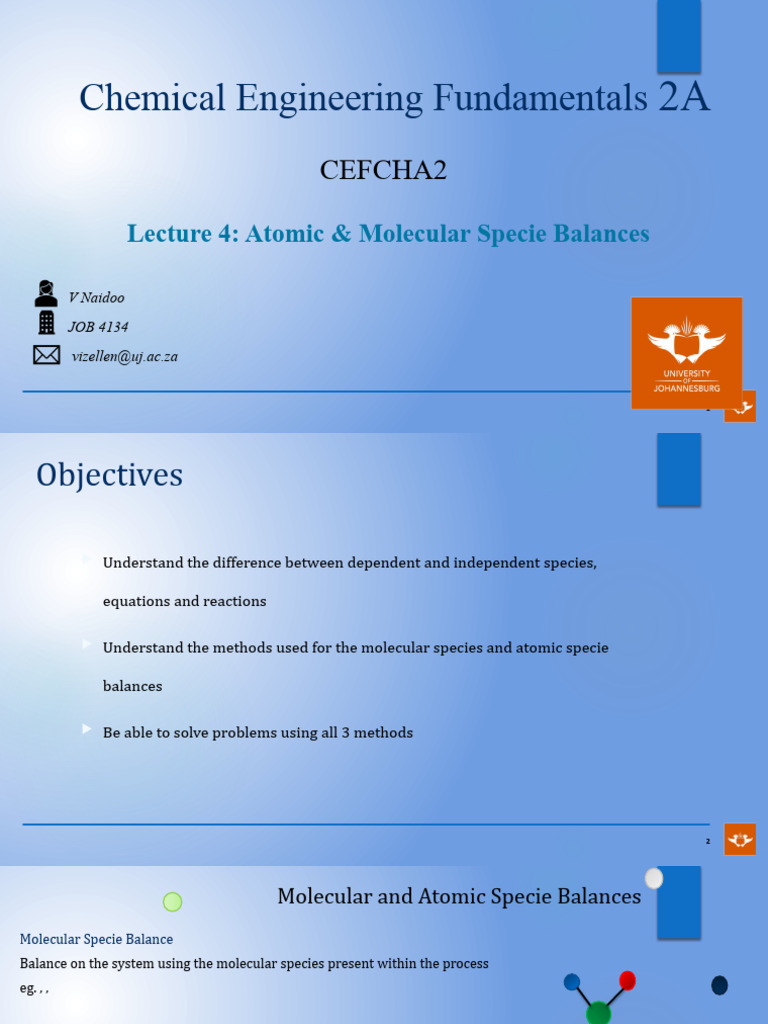 Lecture 4 - Atomic Molecular Specie Balances - 2 | PDF