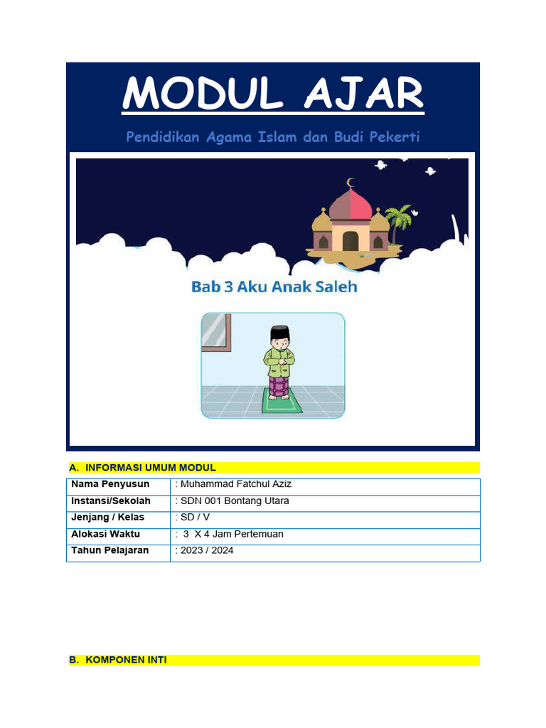 Modul Ajar PAI Kelas 5 - BAB 3 Aziz | PDF | Karier & Perkembangan ...