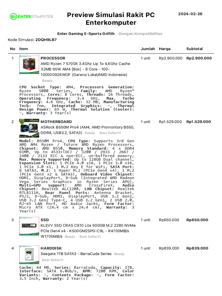 Simulasi - Enter Gaming E-Sports Grifith - Enterkomputer Jual Beli Online Komputer, Rakit PC ...