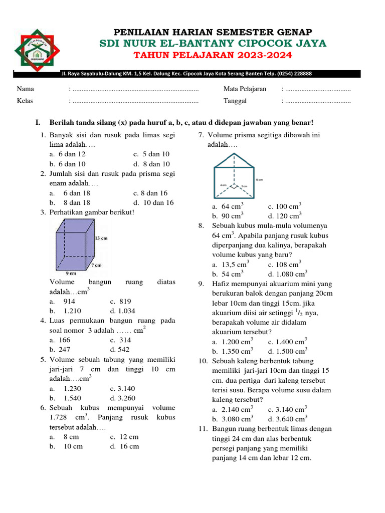PH MTK Bangun Ruang Genap - 1 | PDF