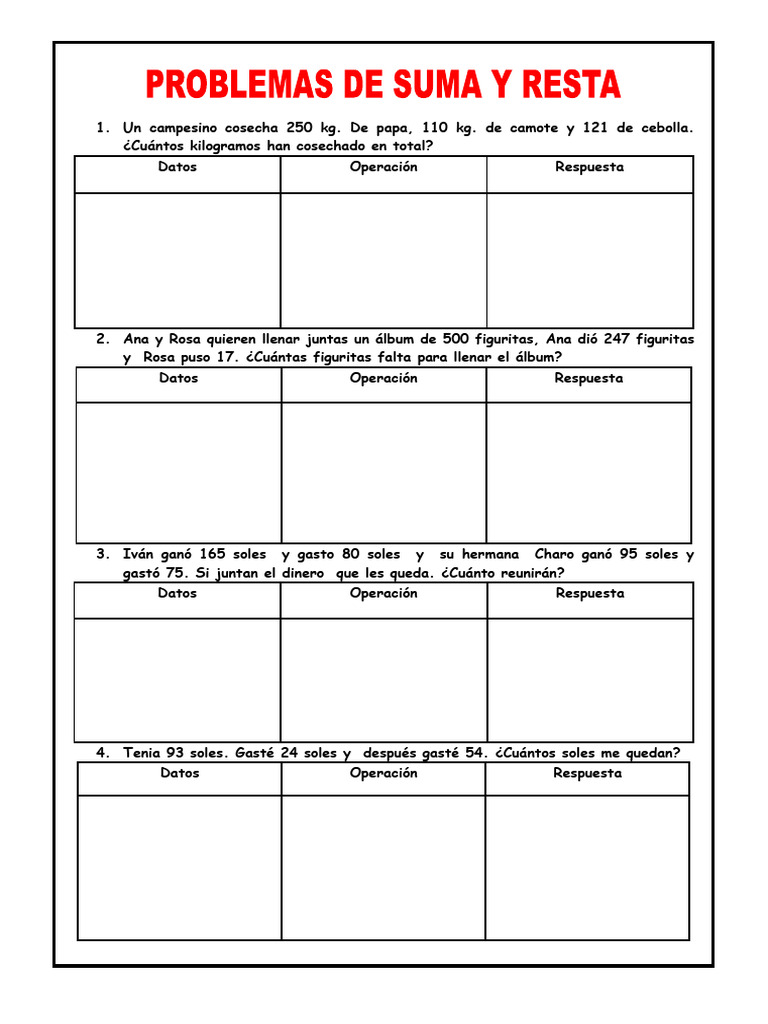 Problemas de Suma y Resta para Segundo Grado de Primaria | PDF | Arte