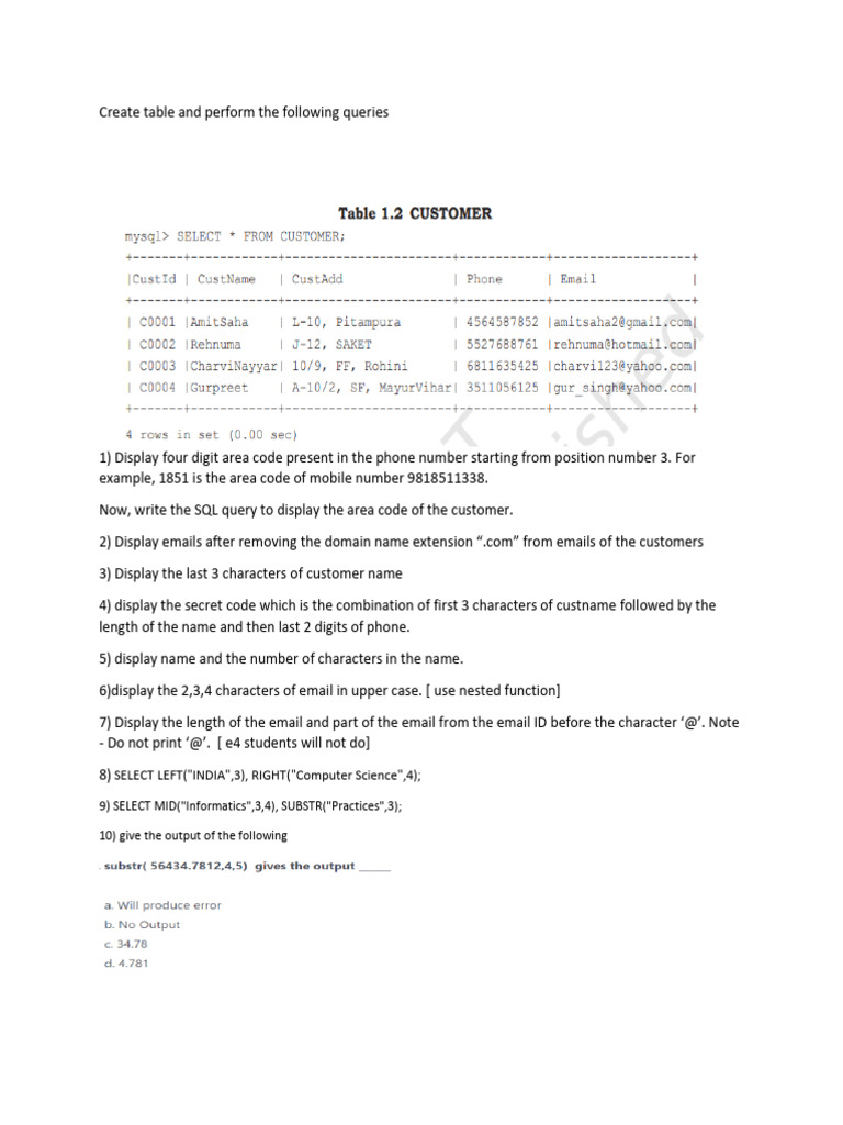 Worksheet-1 MySQL Functions | PDF