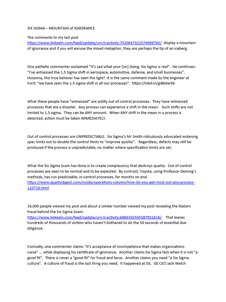 SIX SIGMA Mountain of Ignorance | PDF