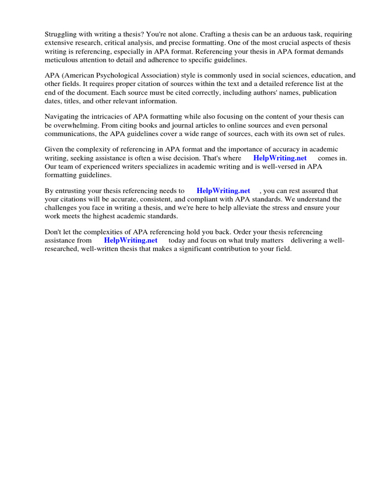 Referencing A Thesis in Apa Format | PDF | Apa Style | Citation