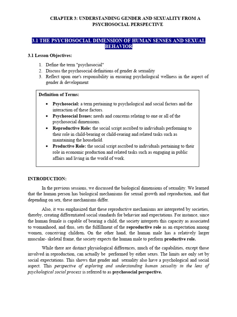 Chapter 3 - Psychological Perspective of Gender and Sexuality | PDF ...