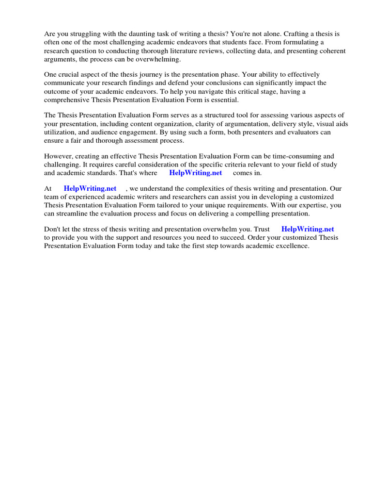 Thesis Presentation Evaluation Form | PDF