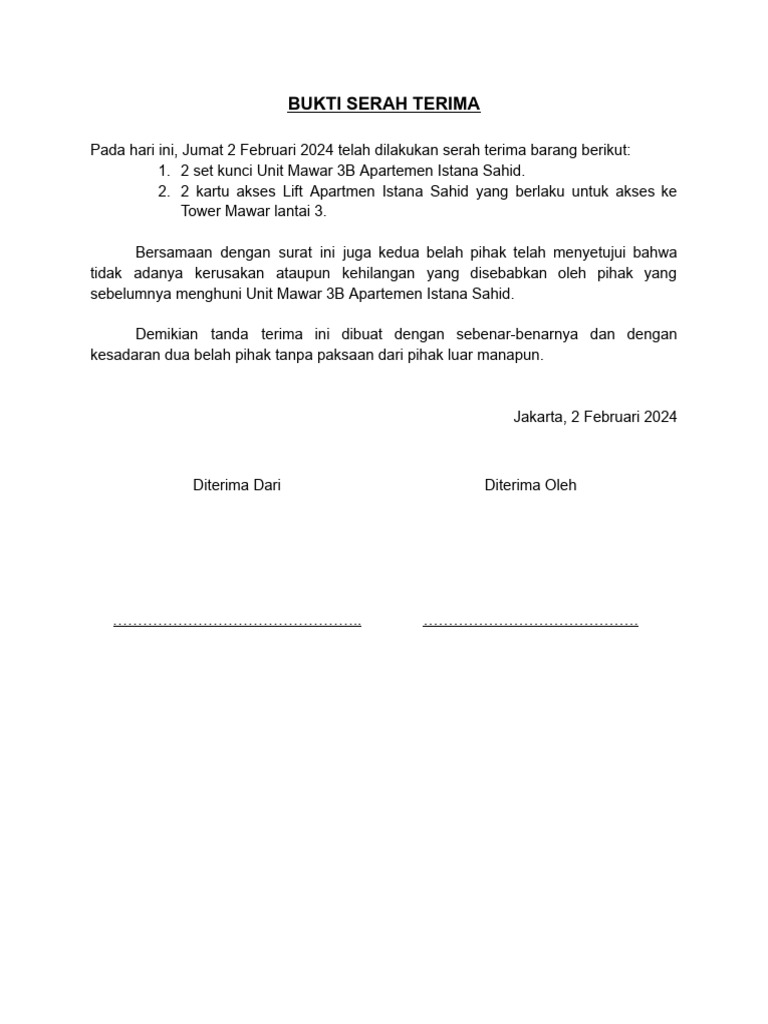 Bukti Serah Terima | PDF