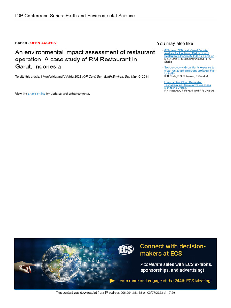 An Environmental Impact Assessment of Restaurant o | PDF