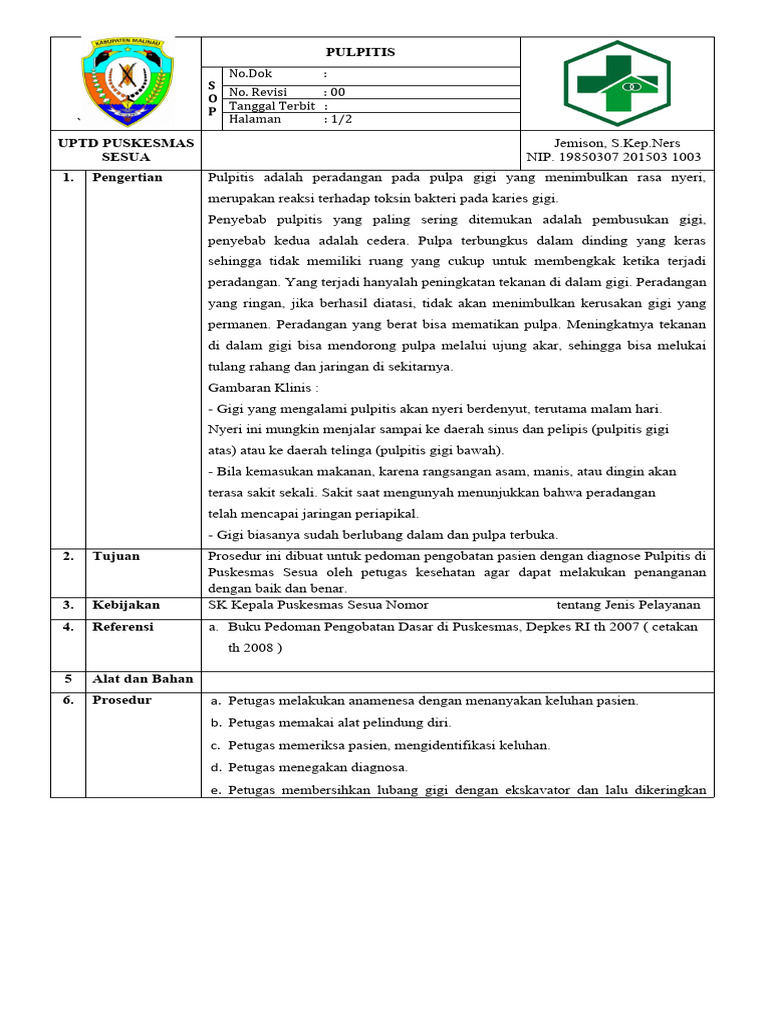 Sop Poli Gigi Pulpitis | PDF