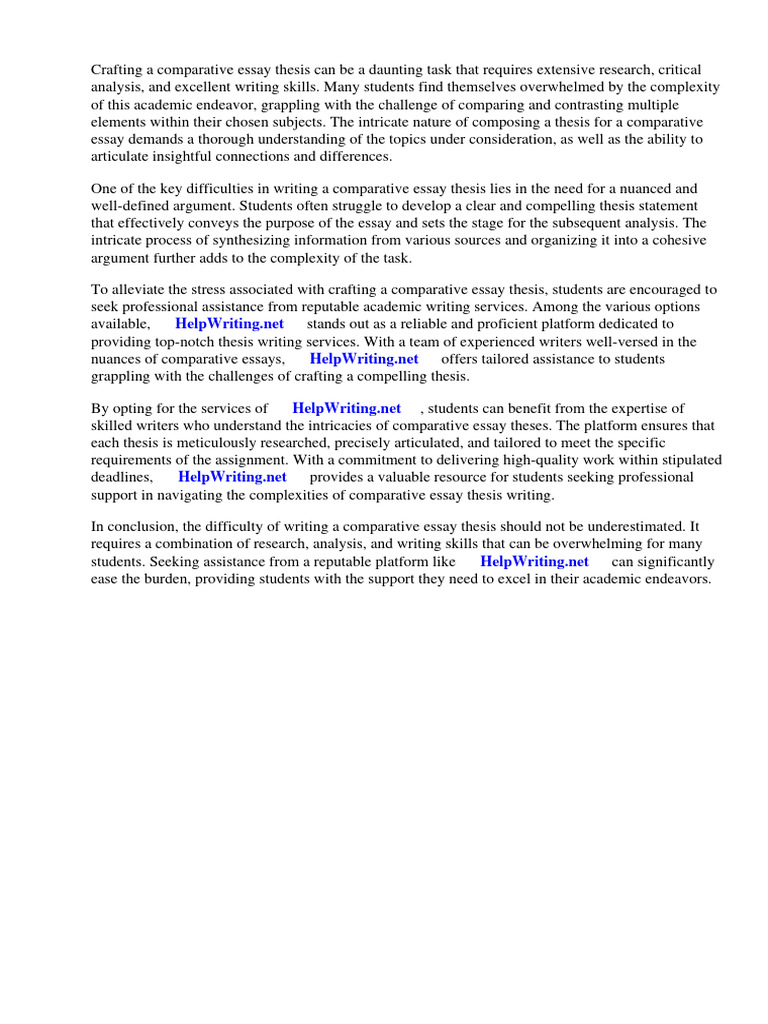 Comparative Essay Thesis Sample | PDF