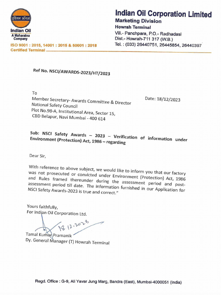 Undertaking Letter NSCI | PDF