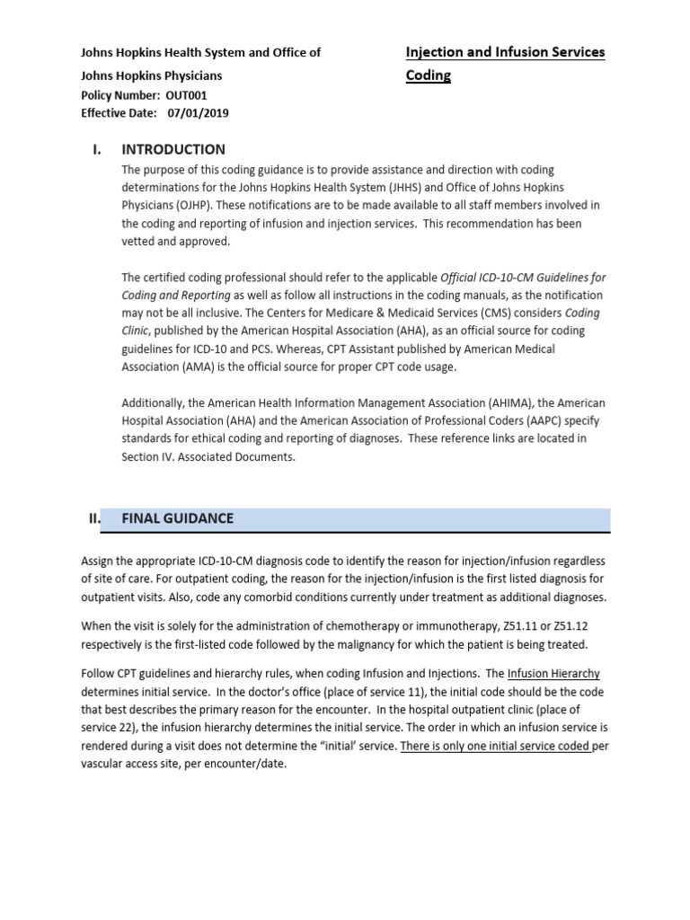 Infusion Coding Guidelines and Hierarchy | PDF