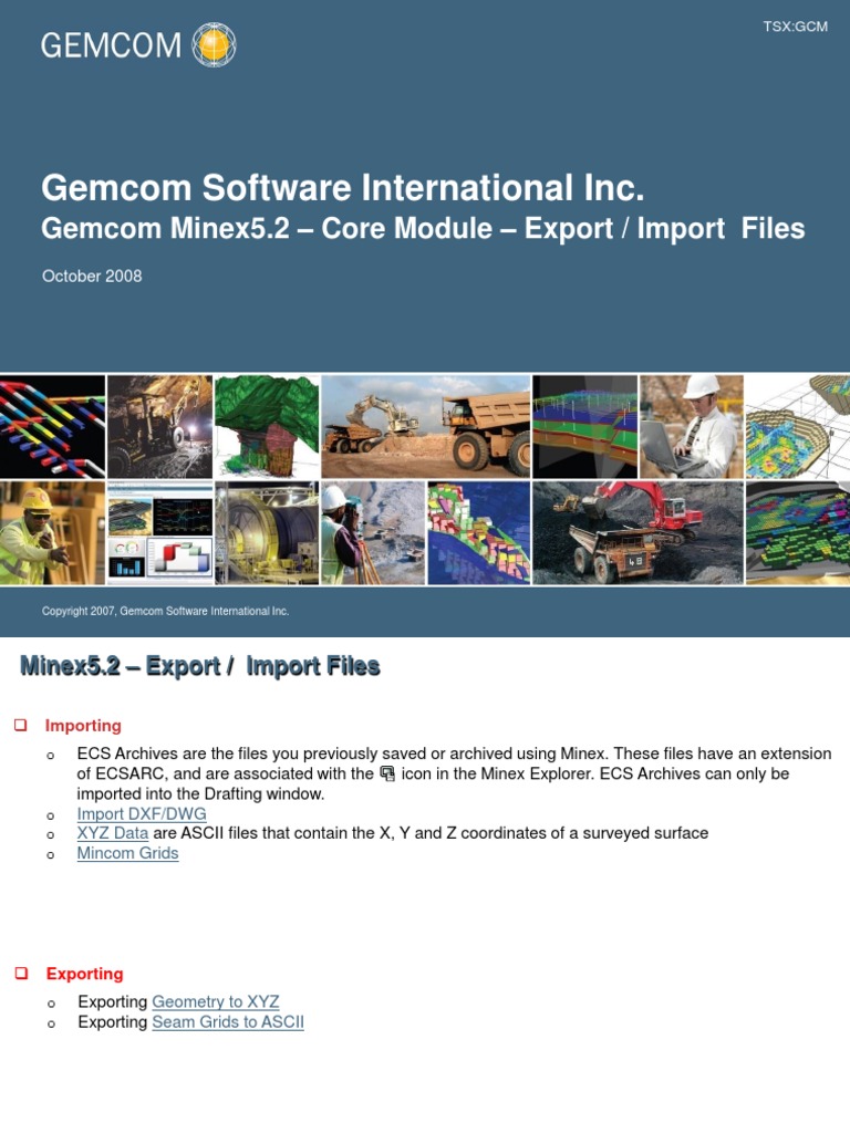 Gemcom Minex5.2 - Core - Export Import Files | PDF | File Format | Computer File