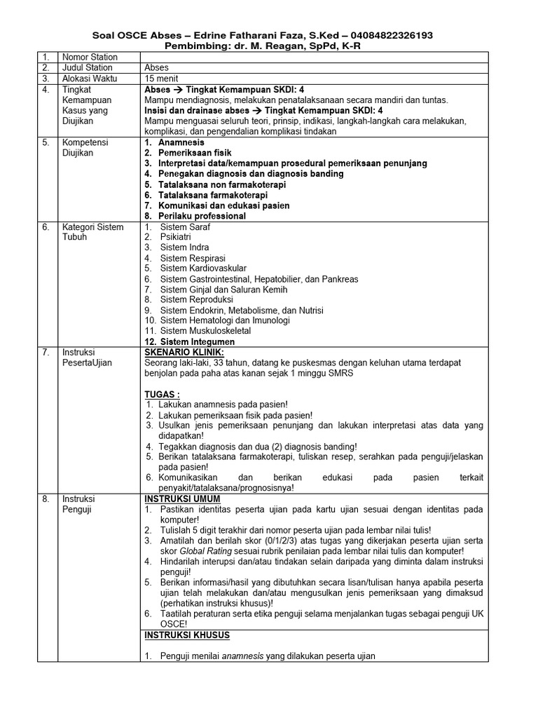 Soal Osce Abses | PDF