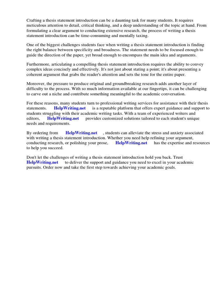 Thesis Statement Introduction Example | PDF