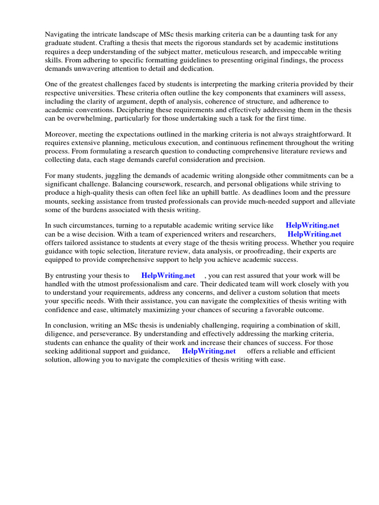 MSC Thesis Marking Criteria | PDF | Thesis