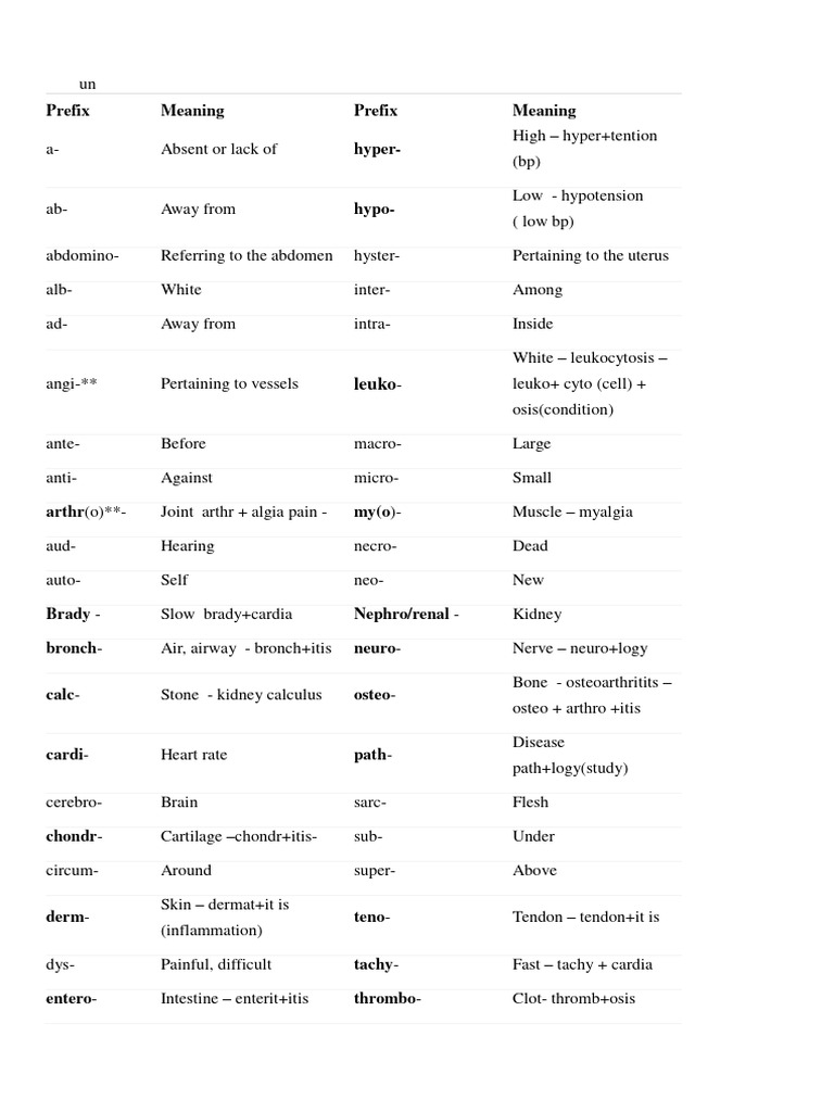 Suffixes and Prefixes | PDF | Anatomical Terms Of Location | Abdomen