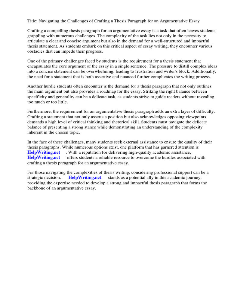 How To Write A Thesis Paragraph For An Argumentative Essay | PDF ...