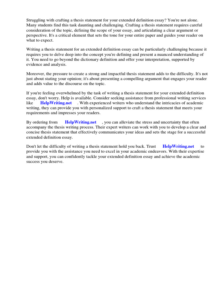 Thesis Statement For Extended Definition Essay | PDF
