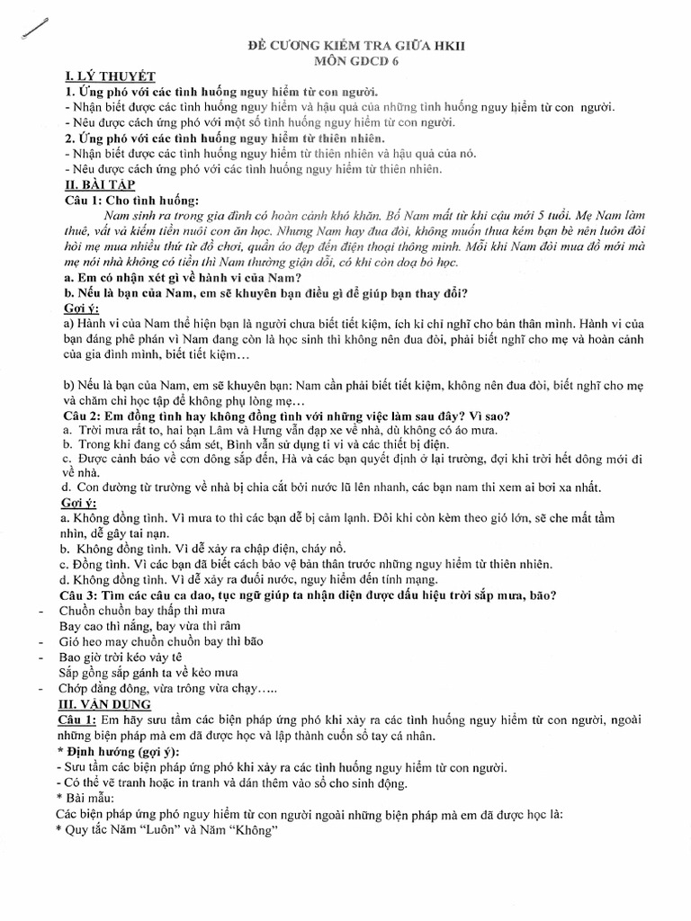 GDCD 6 - Ôn tập GK2 | PDF