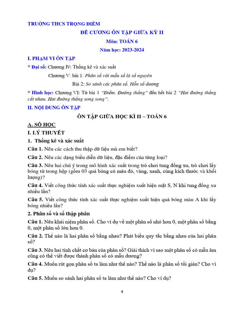 Toán 6 - Ôn tập GK2 | PDF